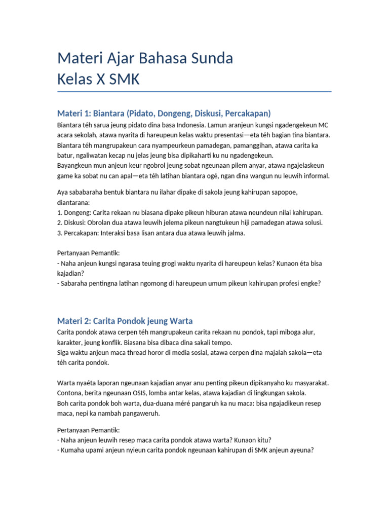 Materi Ajar Biantara Dan Carita Warta | PDF