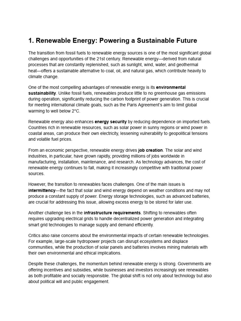 Renewable Energy - Powering A Sustainable Future | PDF | Renewable ...