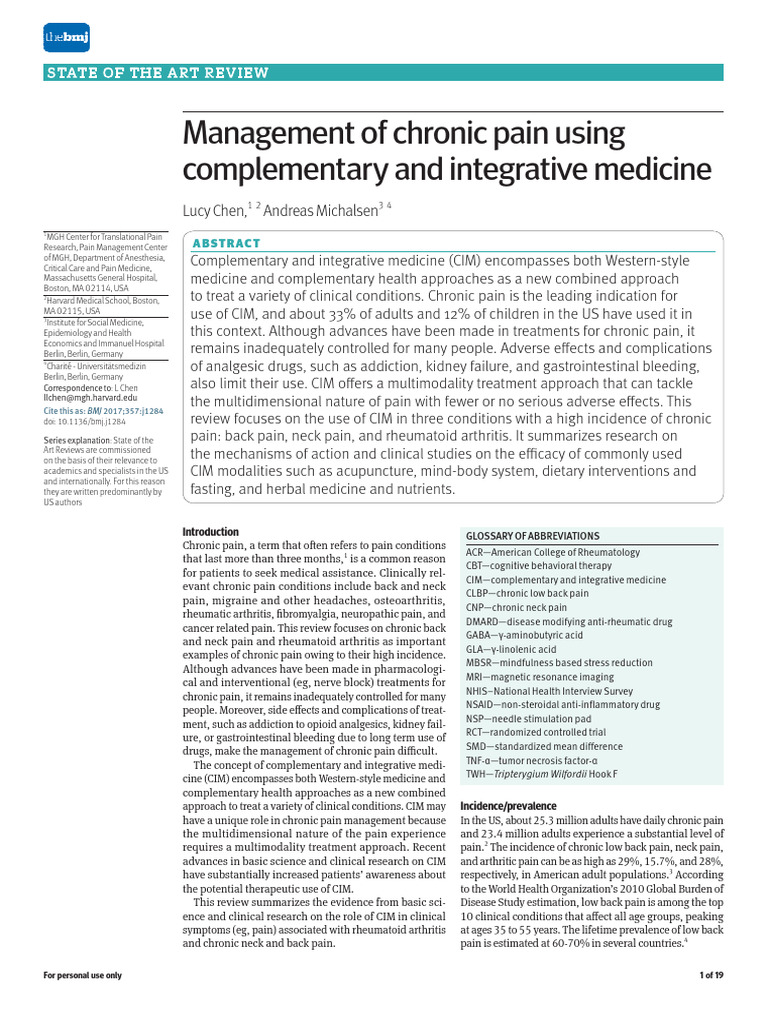 Management of Chronic Pain Using Complementary and Integrative Medicine ...