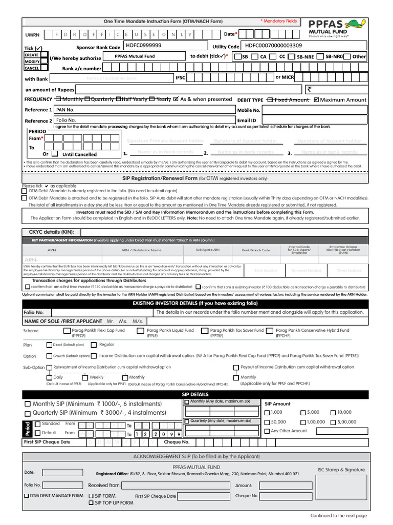 PPFAS OTM Nach SIP Form New Form | PDF | Cheque | Investing