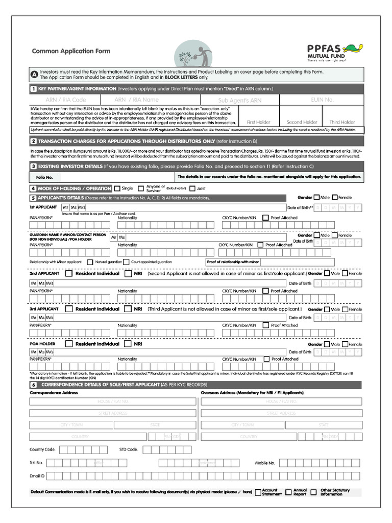 Parag Parikh Mutual Fund Application Form | PDF | Cheque | Banks