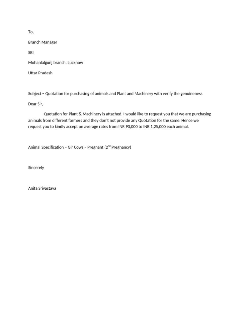 Quotation for Animal Purchase Request | PDF