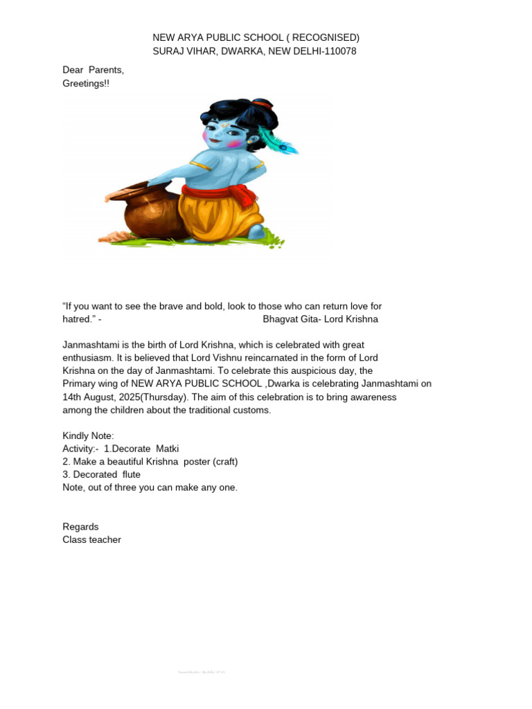 Janmashtami Activity........ | PDF