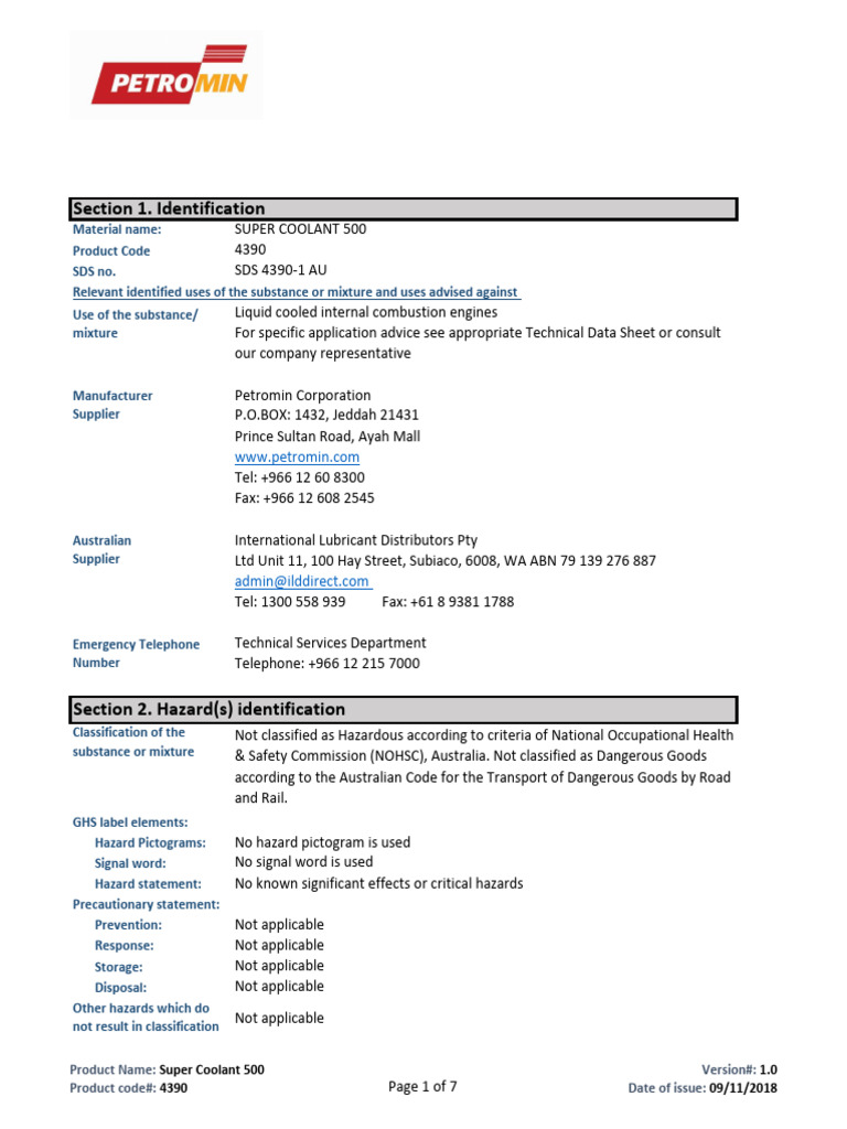 Petromin Super Coolant 500 SDS | PDF | Workplace | Working Conditions