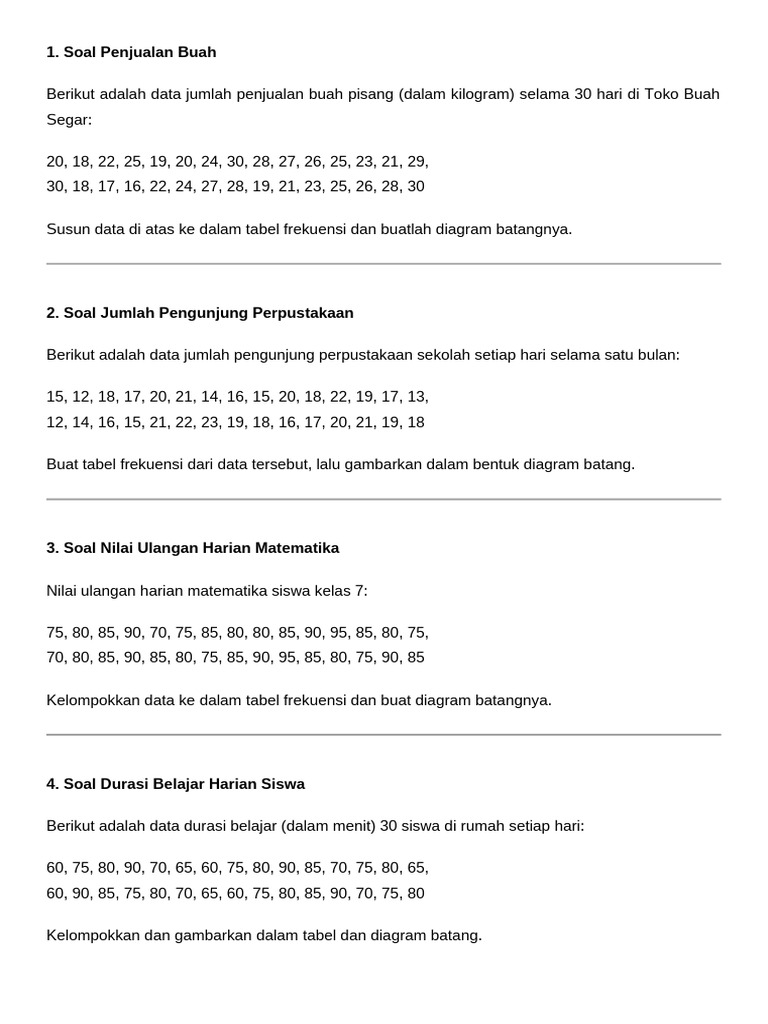 Soal Matematika Kelas 1: Data dan Diagram | PDF