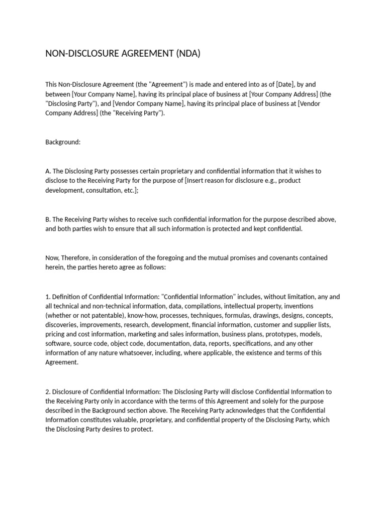 Sample Non-Disclosure Agreement Template | PDF | Non Disclosure ...
