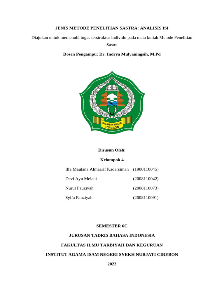 Metode Penelitian Sastra: Analisis Isi | PDF