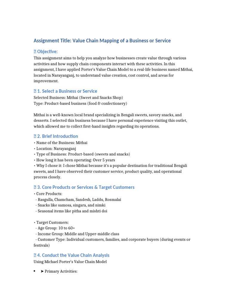 Value Chain Mapping for Mithai Business | PDF | Logistics | Point Of Sale