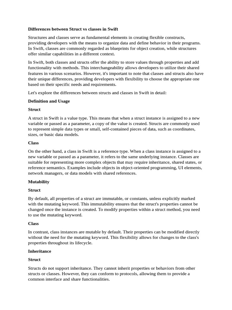Swift Structs vs Classes Explained | PDF | Class (Computer Programming ...