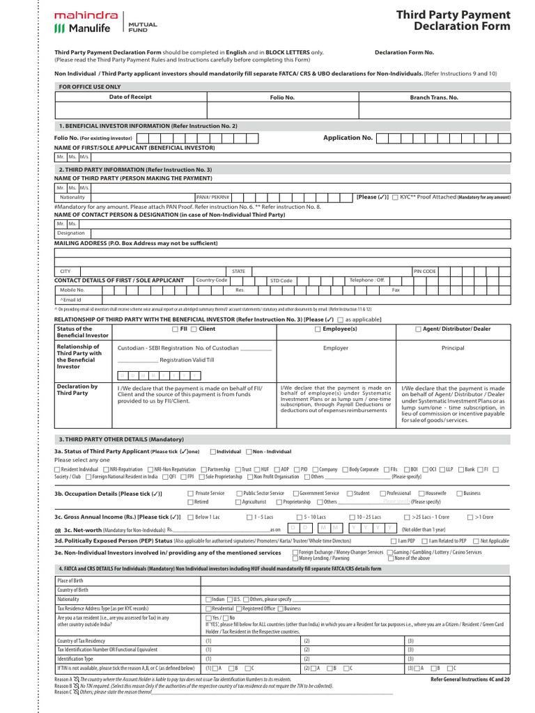 Third Party Payment Declaration Form | PDF | Cheque | Banks