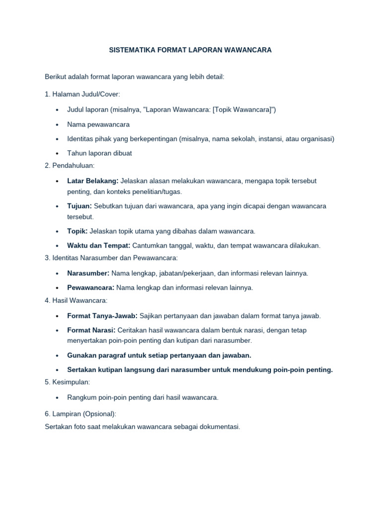 Format Laporan Wawancara Lengkap | PDF