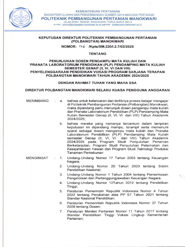 SK Dosen Pengampu Genap 20242025 | PDF