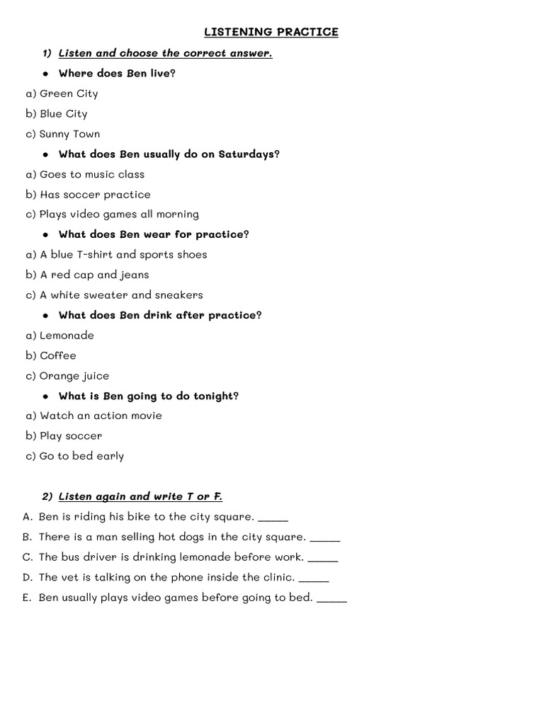 Listening Practice Exercises for Beginners | PDF