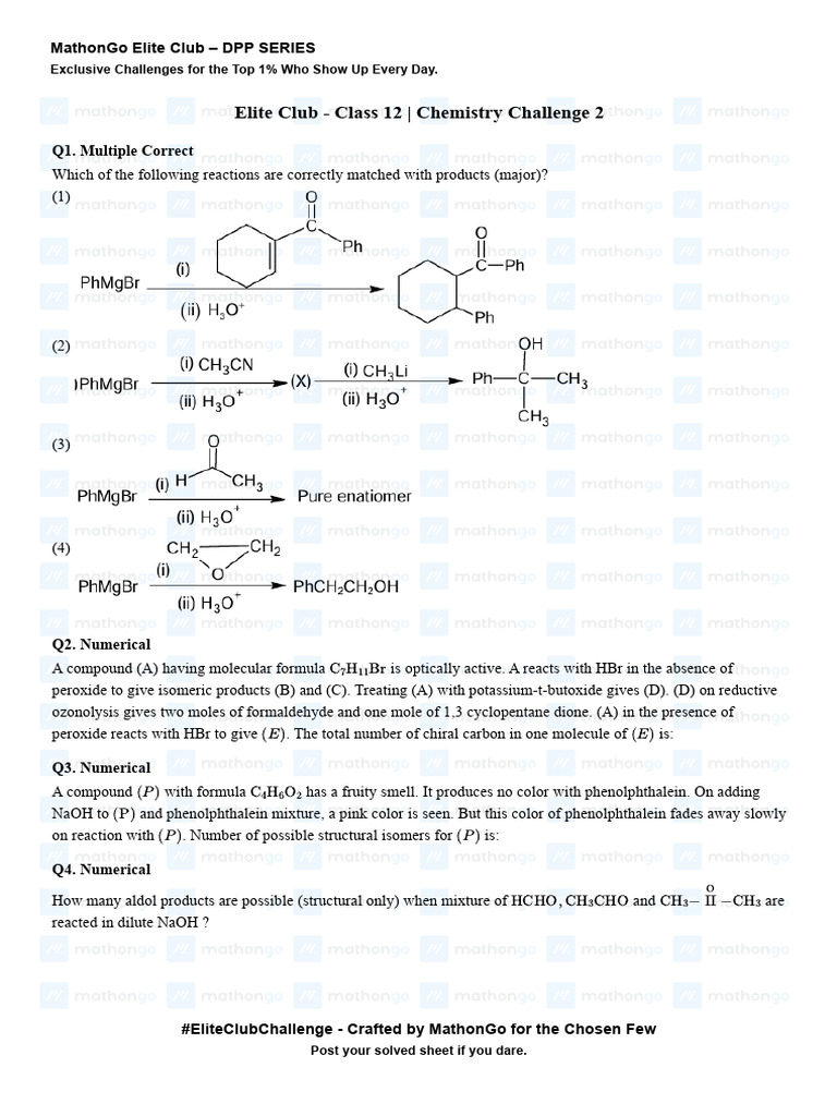 Elite Club - Class 12 _ Chemistry Challenge 2 Question | PDF