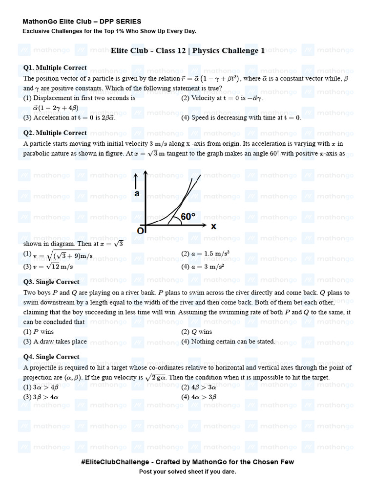MathonGo Elite Club Physics Challenge | PDF | Acceleration | Rotation