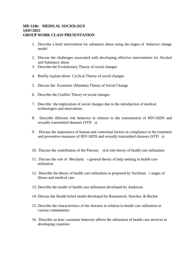 Md 124b Group Work -2025 | PDF | Behavior | Health Sciences
