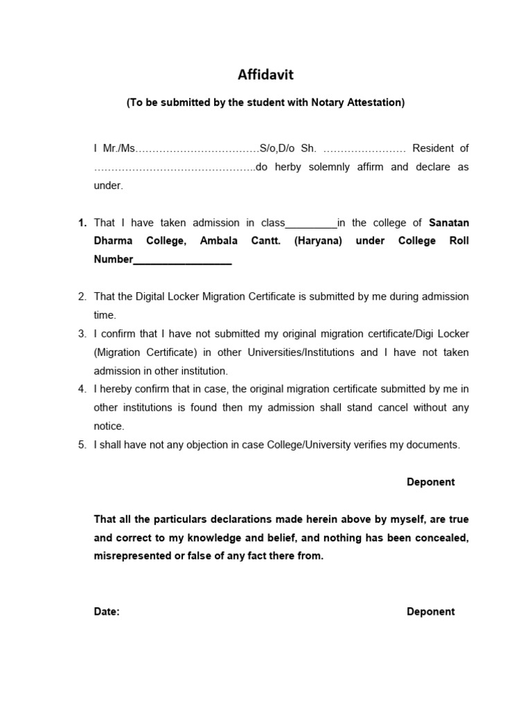 Affidavit for College Admission Verification | PDF