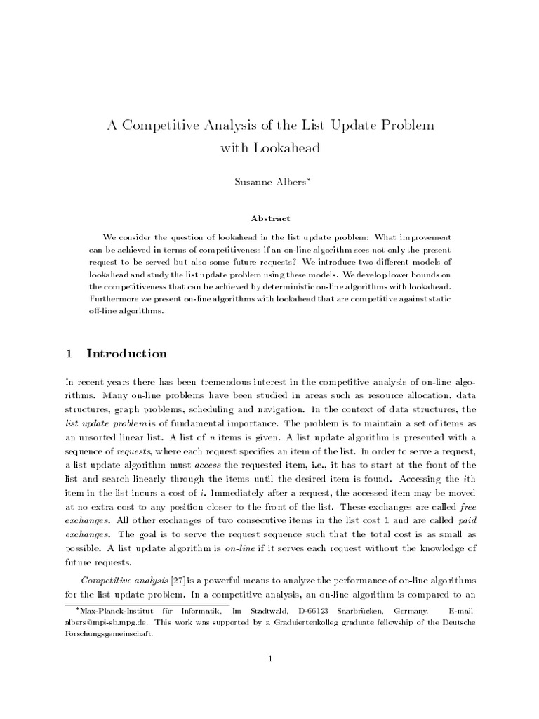 A Competitive Analysis of The List Update Problem With Lookahead | PDF ...
