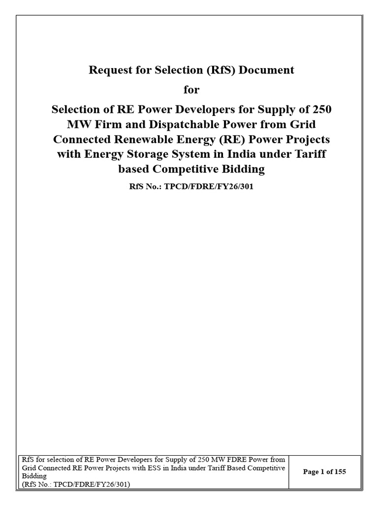 Request for Selection (RFS) Document and Draft PPA | PDF | Electric ...