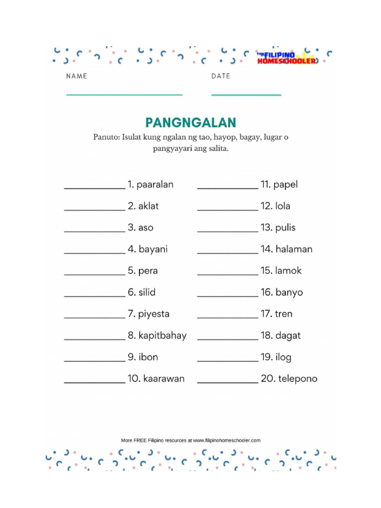 Pangngalan Worksheets PDF 3 | PDF