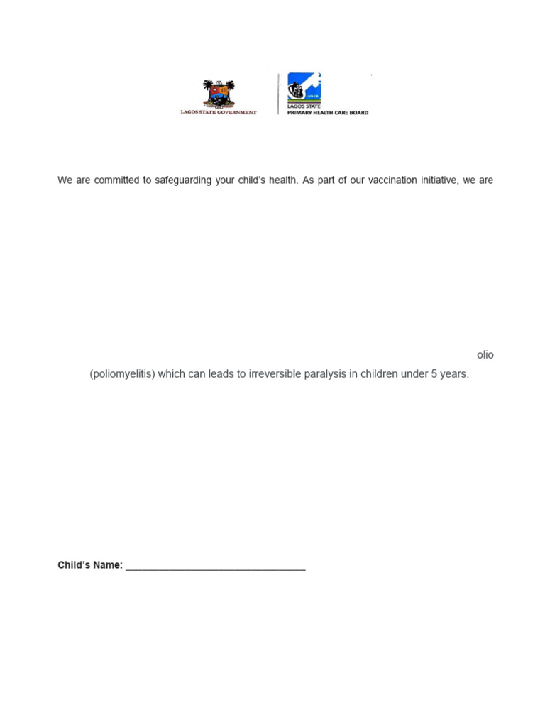 Child Vaccination Consent Form OPV and HPV | PDF