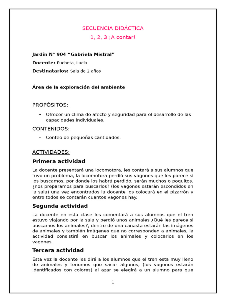 Secuencia Didáctica 1, 2, 3 A Contar | PDF