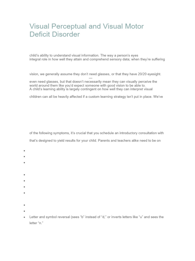 Understanding Visual Perceptual Deficits | PDF | Perception | Visual ...