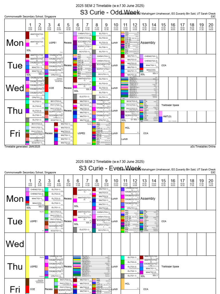 2025 Semester 2 Timetable S3 Curie | PDF