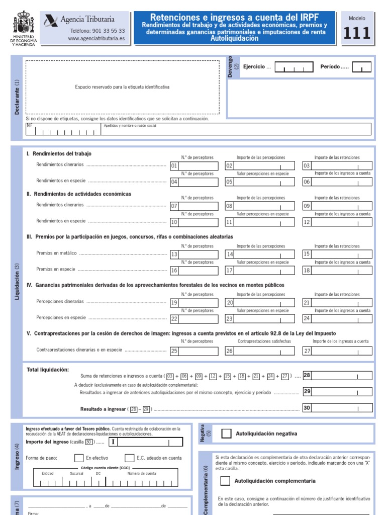 Modelo Irpf Mensual 111 | PDF | Impuestos | Gobierno