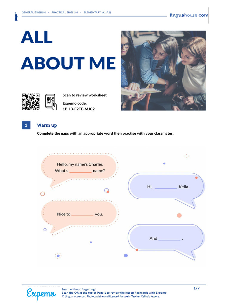 All About Me American English Student | PDF | Question | Linguistics