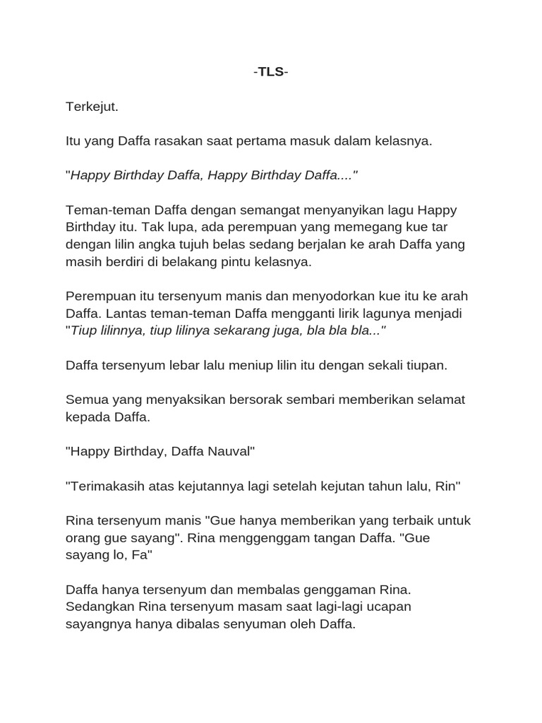 Daffa dan Aira: Kesedihan Ulang Tahun | PDF