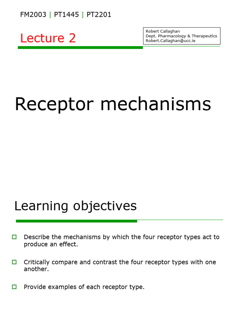 Lecture 2 Receptor Mechanisms | PDF | Cell Signaling | Receptor ...