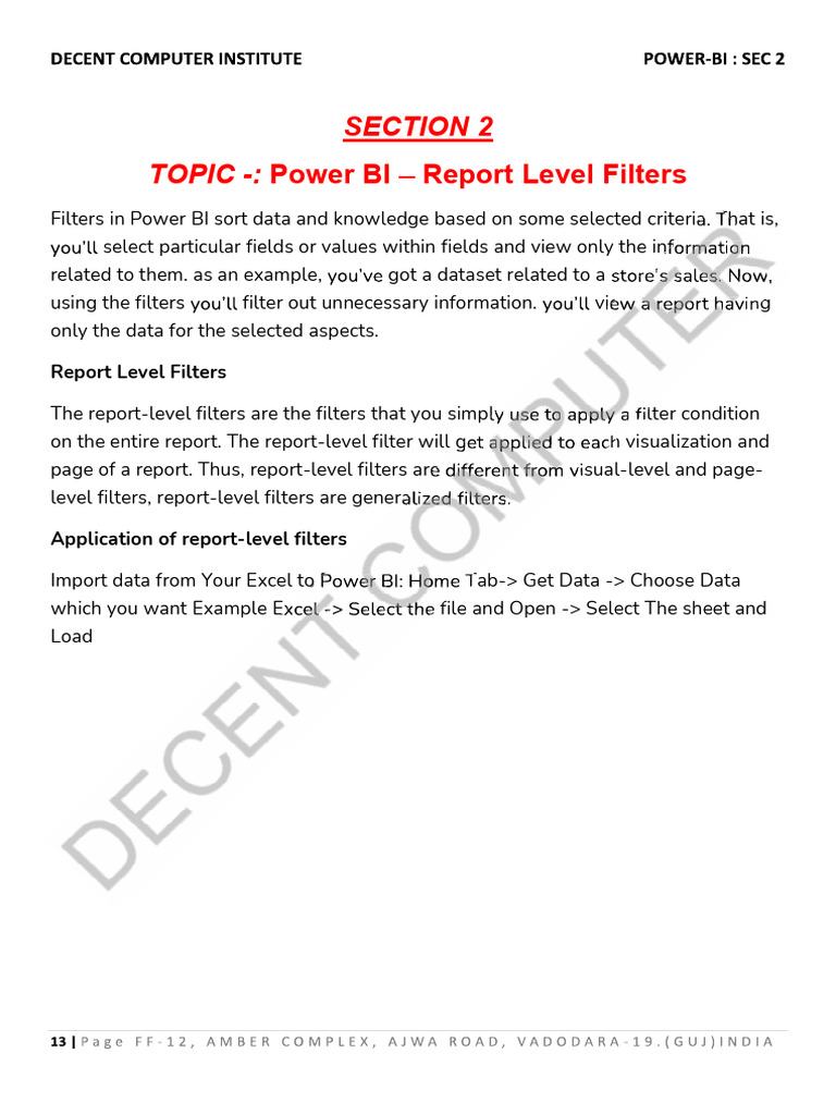 Power BI Material DECENT SECTION 2 - 2. REPORT LEVEL FILTERS | PDF