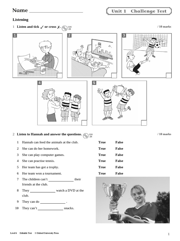 Editable Test Unit 1. Challenge Level | PDF