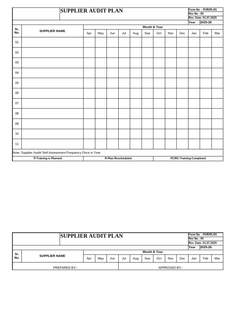 PUR-PL-01 Supplier Audit Plan | PDF