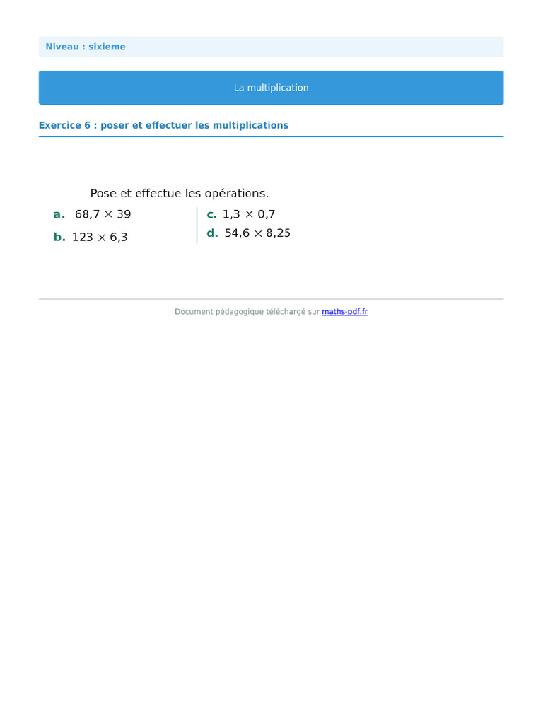 Exercices de Multiplication 6ème PDF | PDF