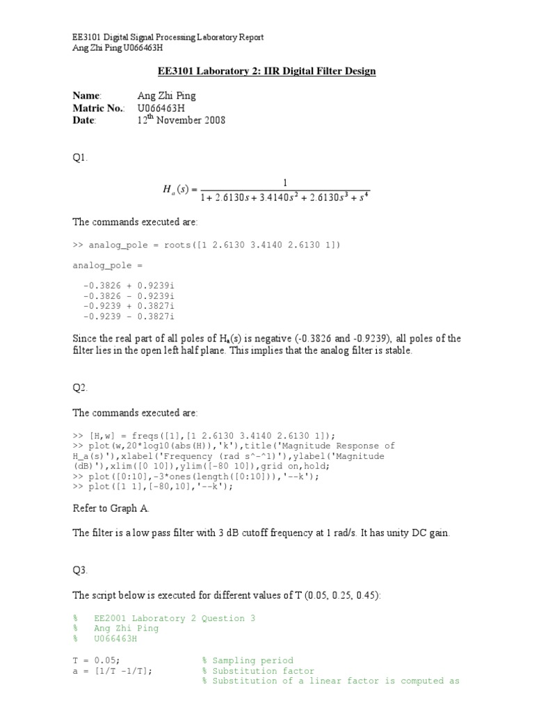 (EE3101) Laboratory 2 Report | PDF | Sampling (Signal Processing ...