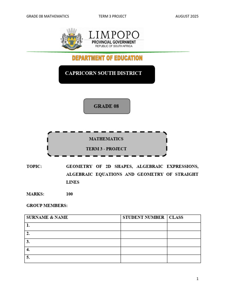 Grade 8 Term 3 Maths Project 2025 | PDF | Rectangle | Area