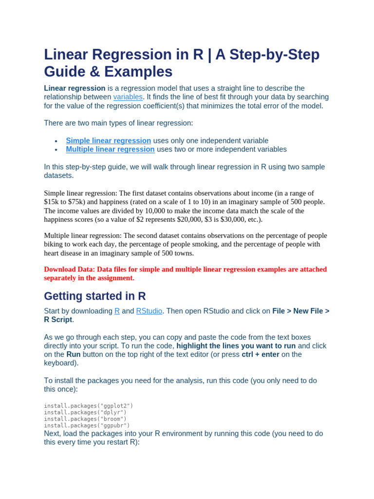 Linear Regression in R - Tutorial | PDF | Regression Analysis | Linear Regression