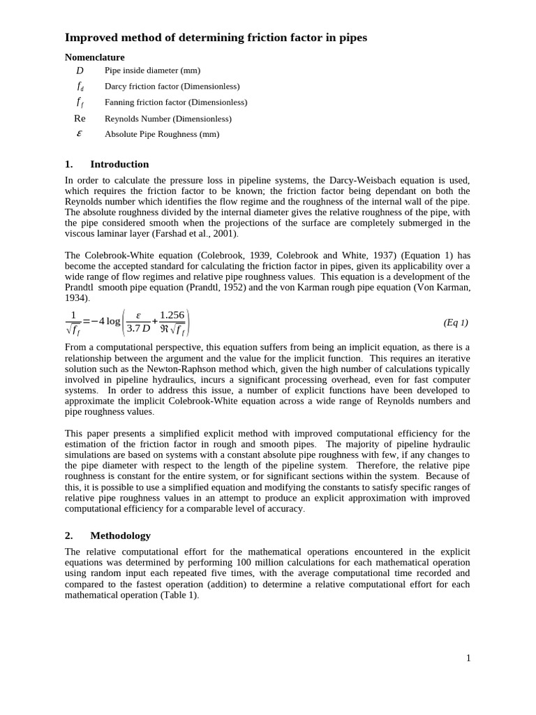 Efficient Friction Factor Calculation Method | PDF | Soft Matter ...