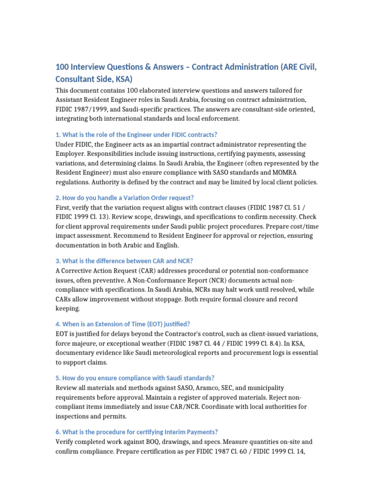 100 Contract Administration Interview Q&As | PDF | Specification ...