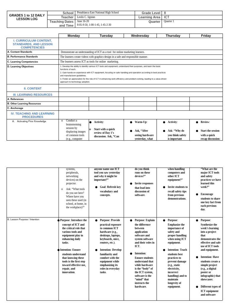 Dll Ict Matatag 8 | PDF | Educational Technology | Learning
