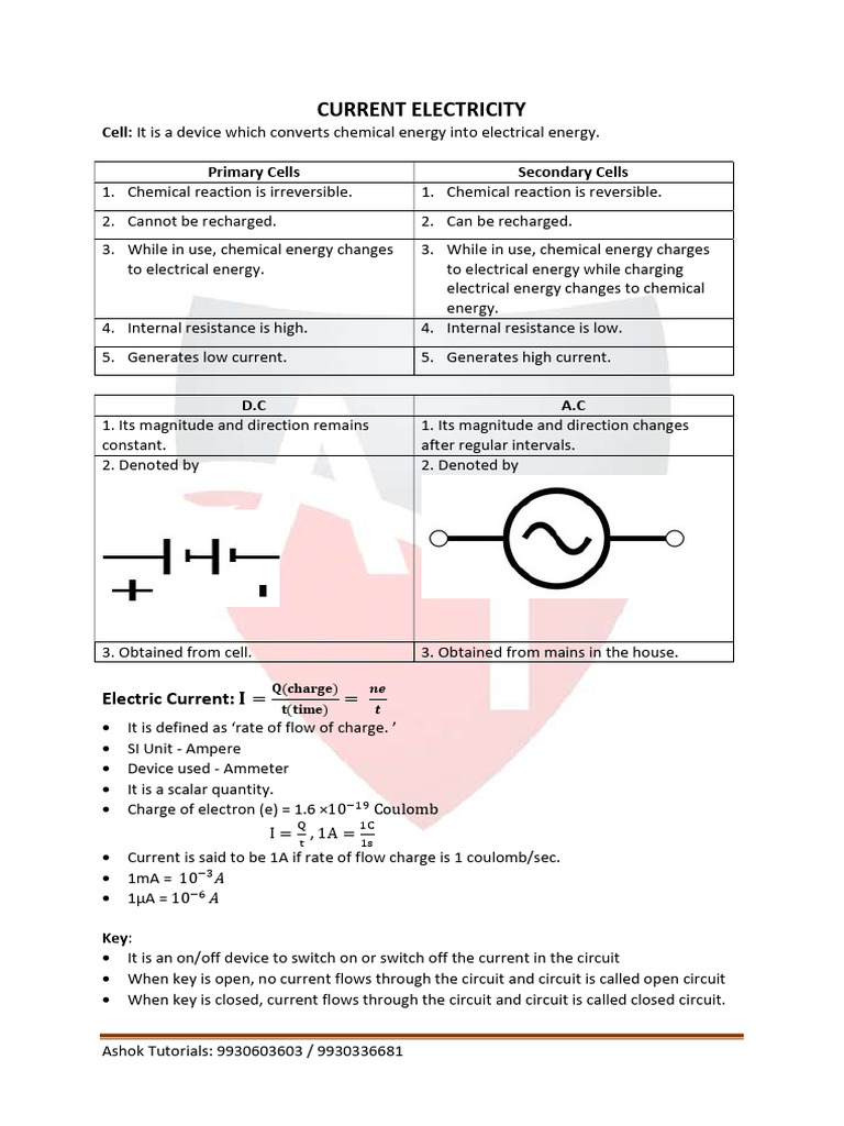 9th Current Electricity Notes | PDF | Electric Current | Electrical ...