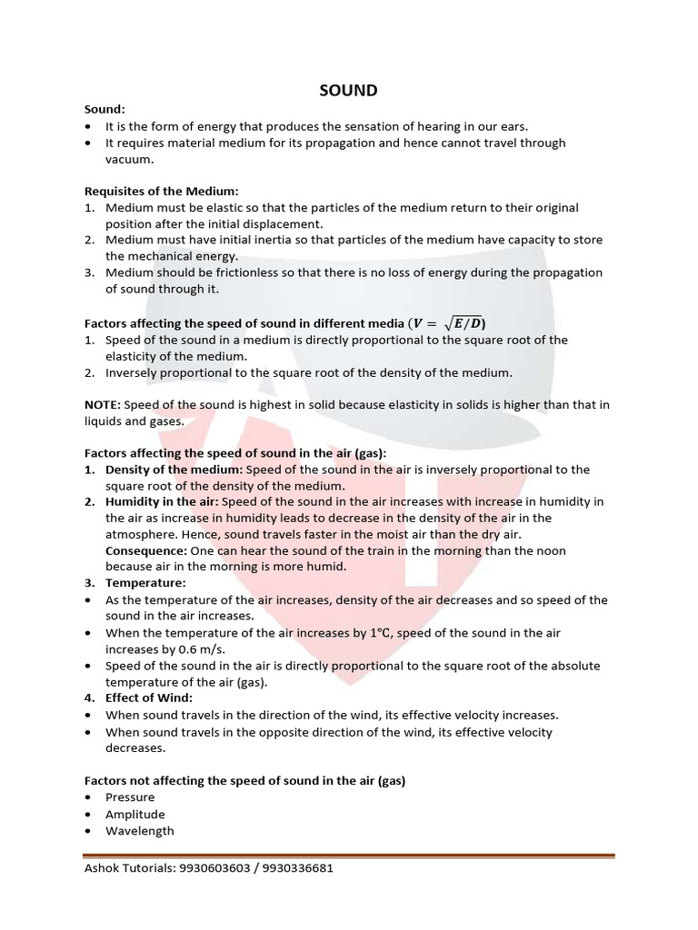 9th Sound Notes | PDF | Sound | Waves