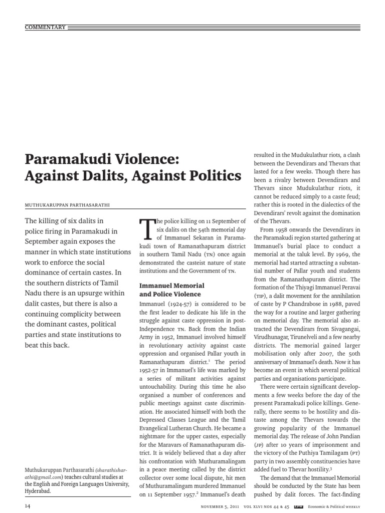 Paramakudi Riots: Caste and Violence | PDF