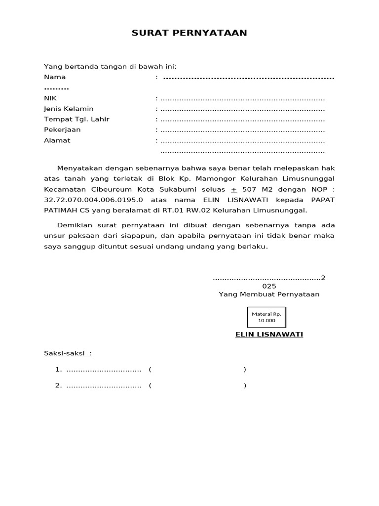 Surat Pernyataan RW 4 | PDF