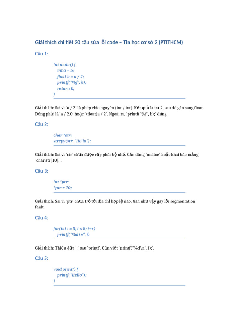 Giai Thich 20 Cau Fix Loi Code | PDF