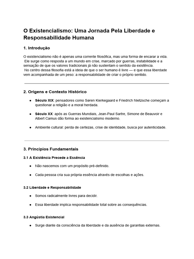 O Existencialismo - Uma Jornada Pela Liberdade e Responsabilidade Humana | PDF | Existencialismo ...