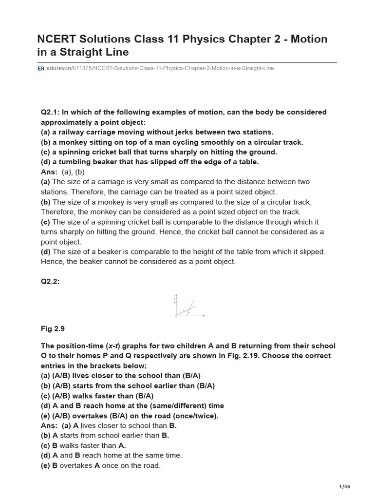 Cn.edurev.in-nCERT Solutions Class 11 Physics Chapter 2 - Motion in a Straight Line | PDF ...