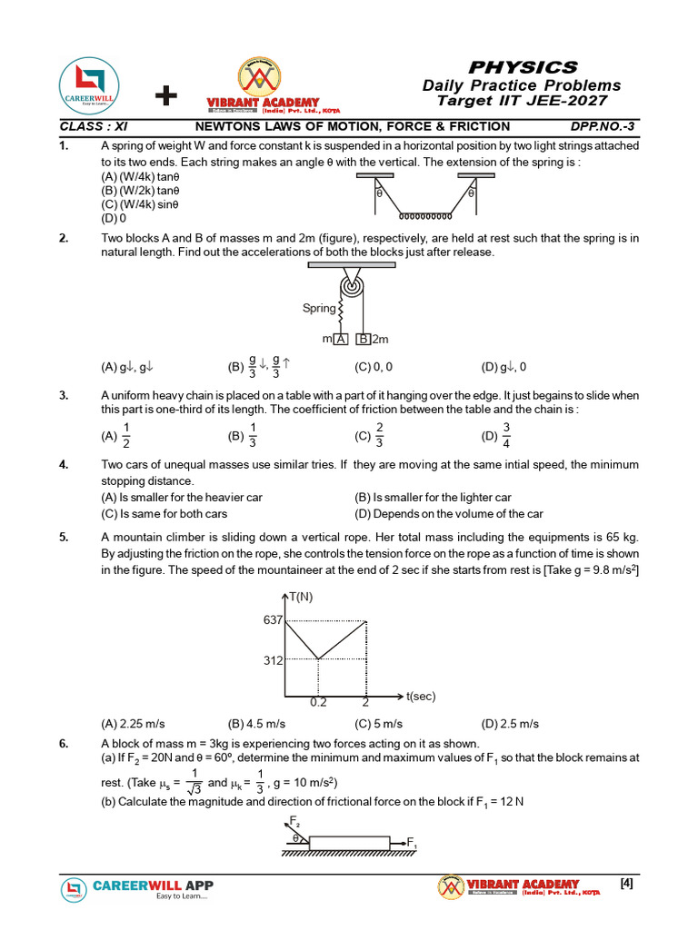 Friction Problems for Class 11 Physics | PDF | Force | Friction